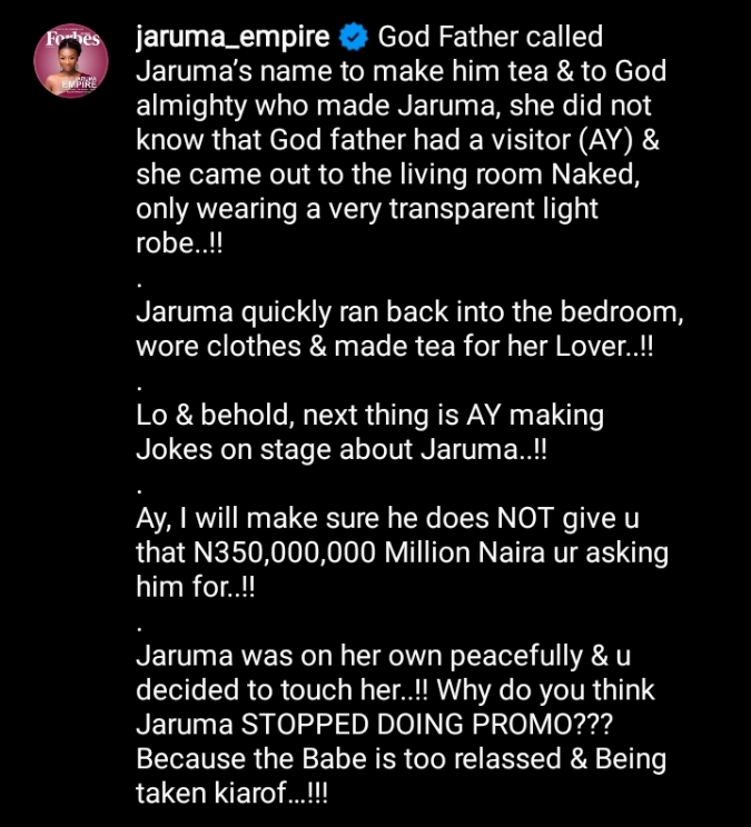 Jaruma Calls Out AY For Making Jokes With Her Name After He Saw Her ...