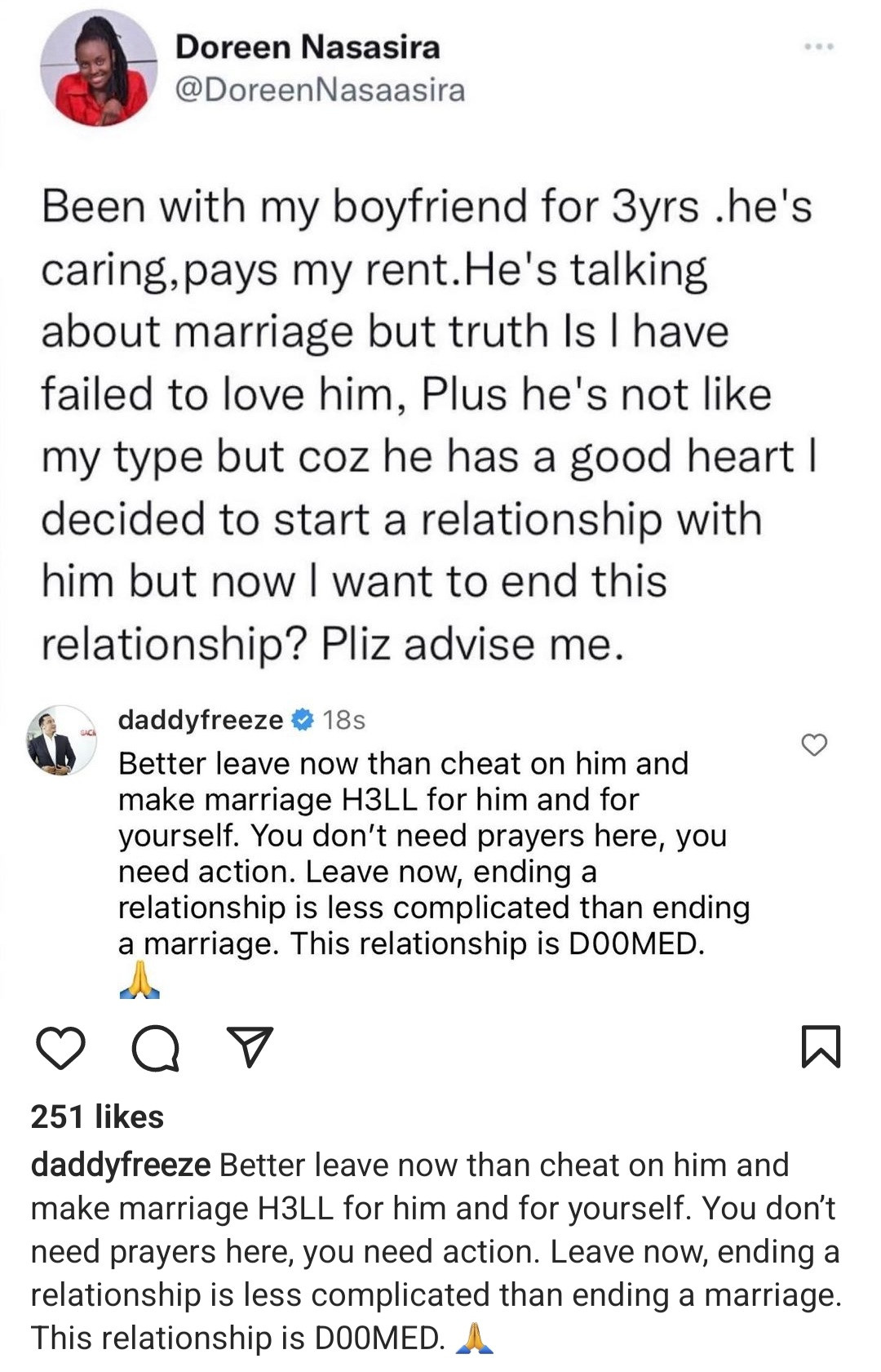 Daddy Freeze stir reactions as he advices lady to leave her boyfriend ...