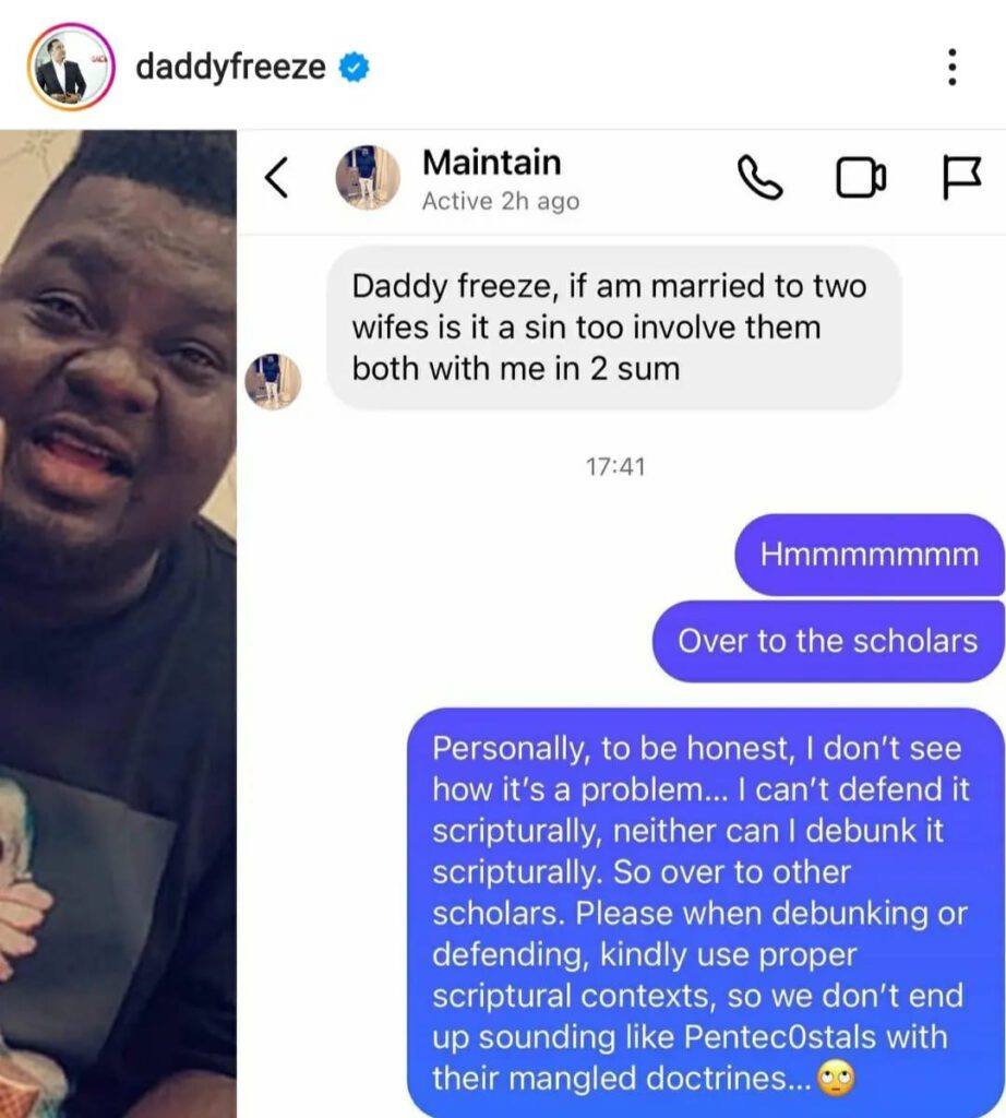 Is it a sin for a man to engage his two wives in a threesome- Man inquires from OAP Daddy Freeze ...
