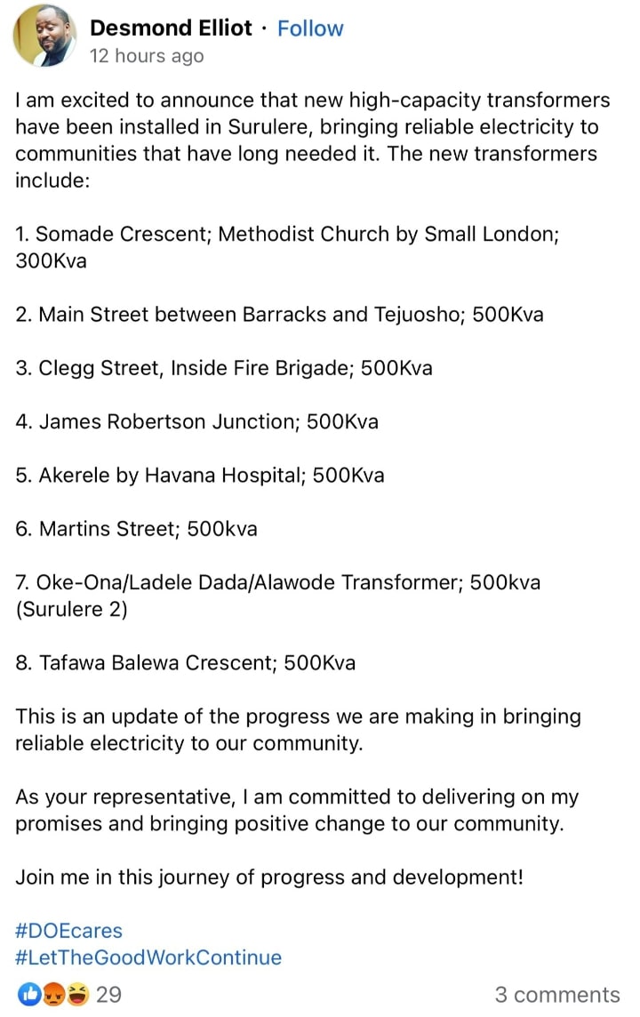 9 days to election, Desmond Elliot gives out brand new transformers to ...