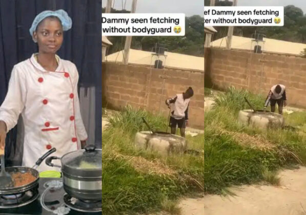 Let her breathe” – Netizens reacts as Chef Dammy is seen fetching water ...