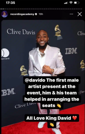 Grammy Awards Academy praises Davido, as first male artist to arrive ...