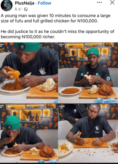 Reactions as man wins N100k for devouring big portions of Fufu with ...
