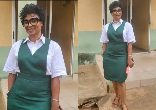 Woman sparks buzz as she dresses in uniform to attend her secondary ...