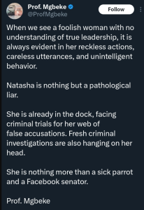 Prof. Mgbeke Calls Natasha a Liar and “Facebook Senator” - Gistlover