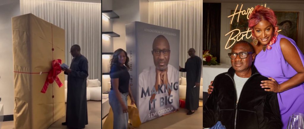 DJ Cuppy Gifts Father Femi Otedola Giant Statue Of His Making It Big ...