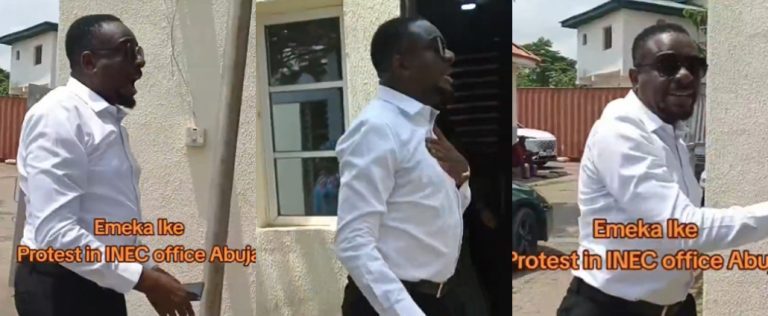 Emeka Ike Protests at INEC Office After Losing NDC Primaries in Abuja ...